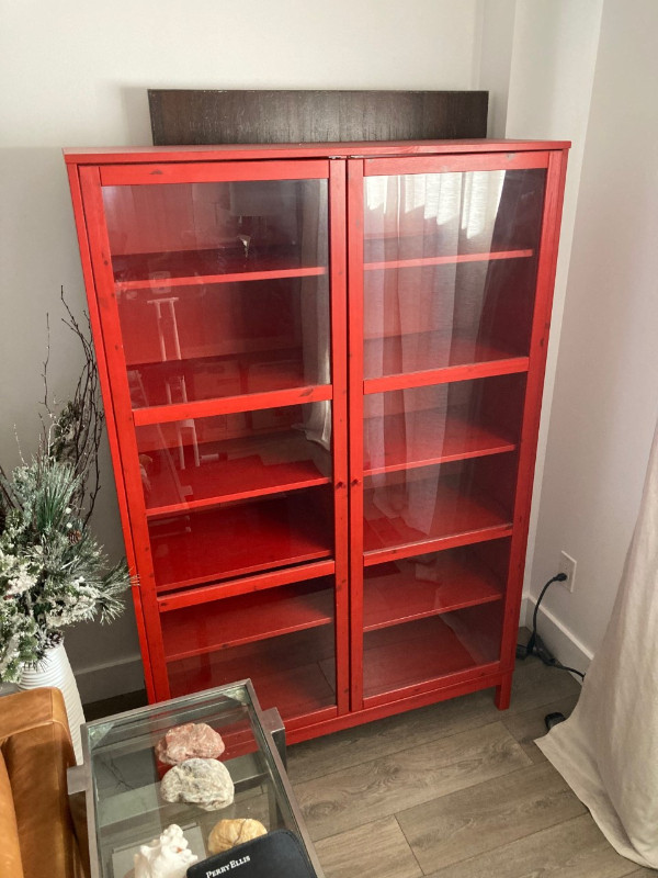 Red Ikea Billy Bookcase With Glass Doors - Rare discontinued colour red ...