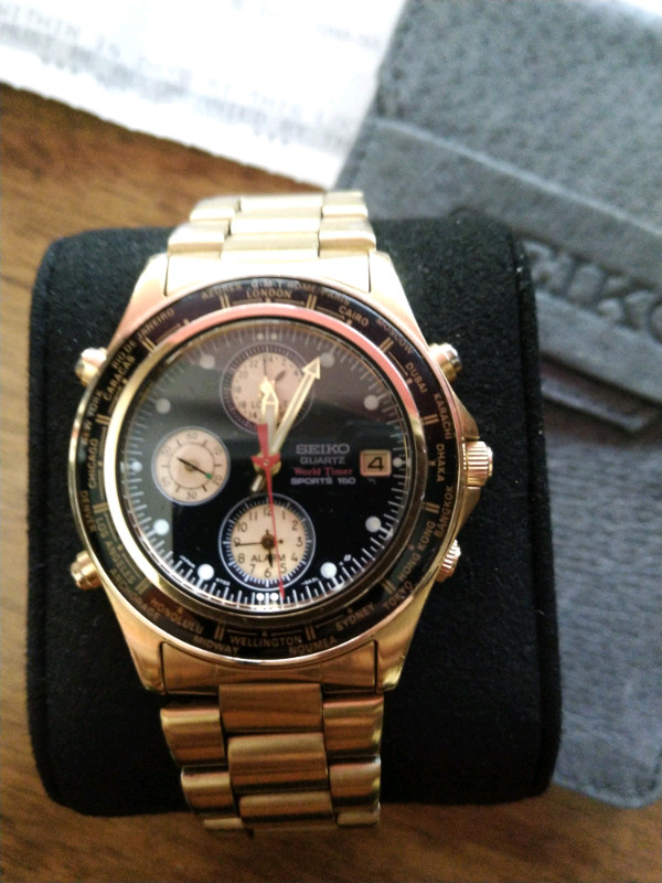 Vintage Seiko world timer gold watch, Cambridge - Vintage Seiko world ...